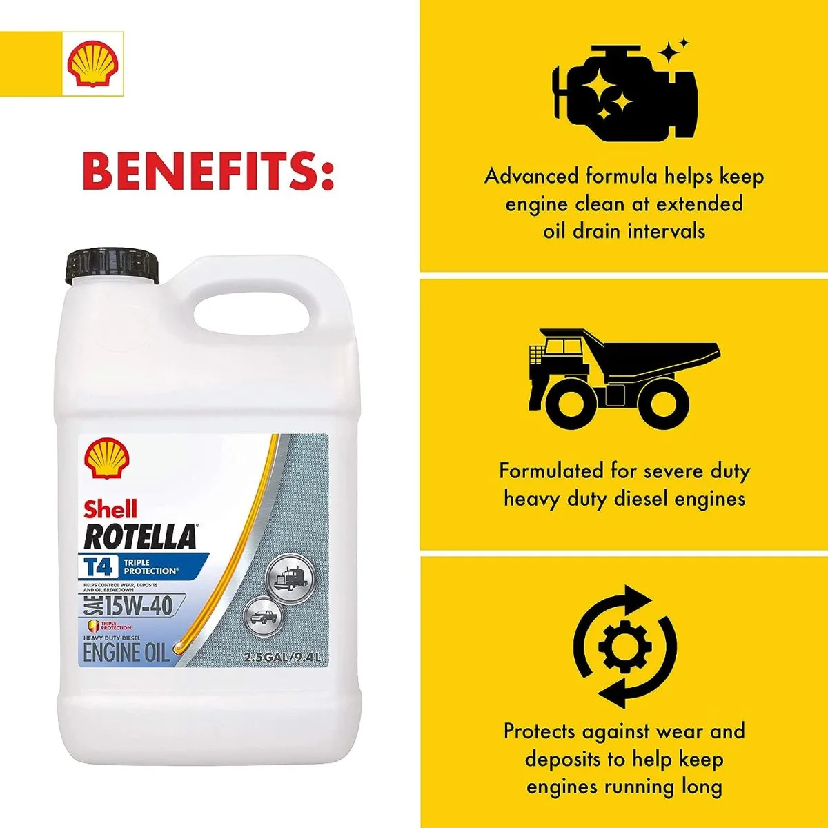 Shell Rotella T4 Triple Protection Conventional 15W-40 Diesel Engine ...
